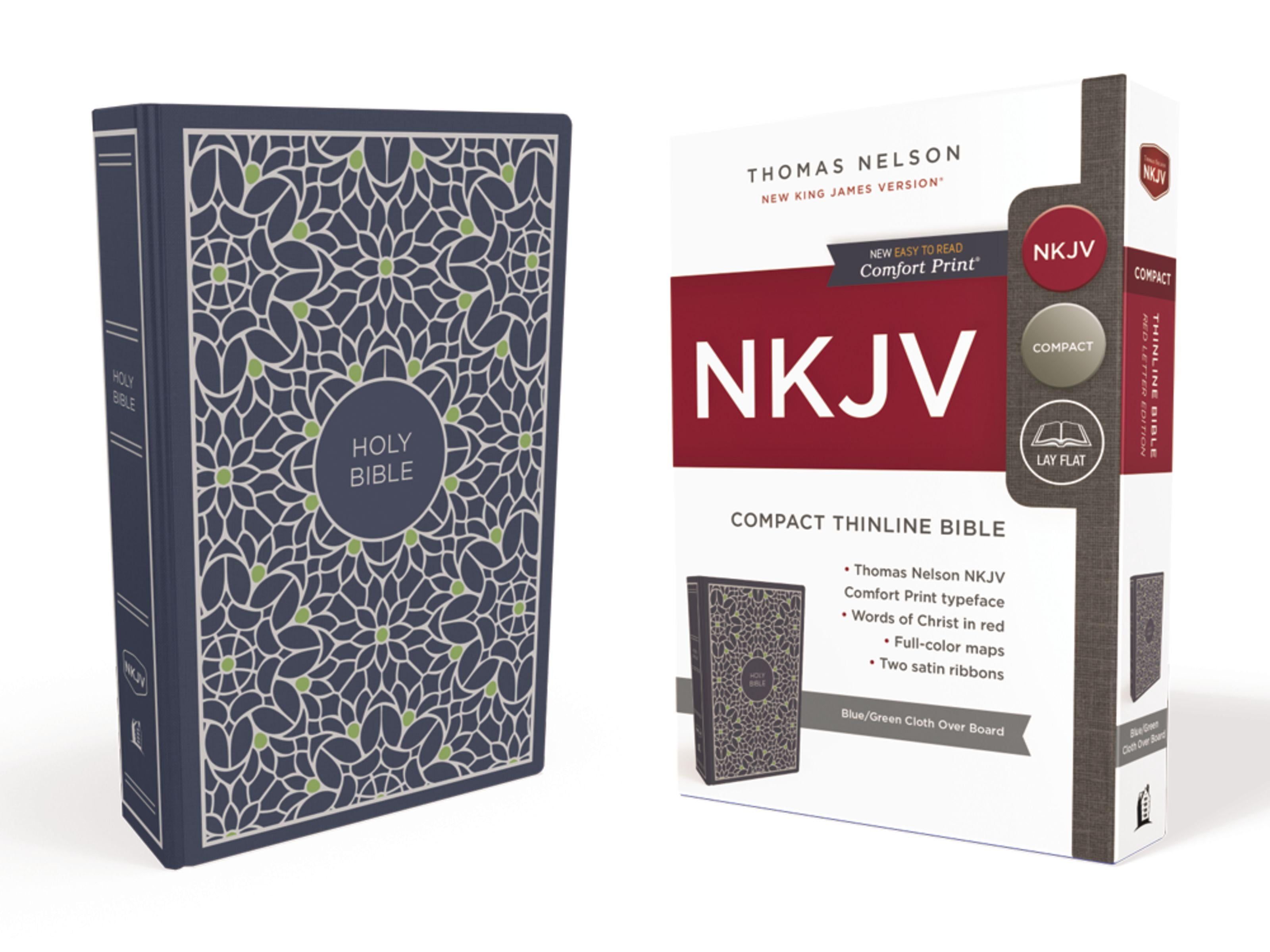 NKJV, Thinline Bible, Compact, Cloth Over Board, Blue/Green, Red Letter ...