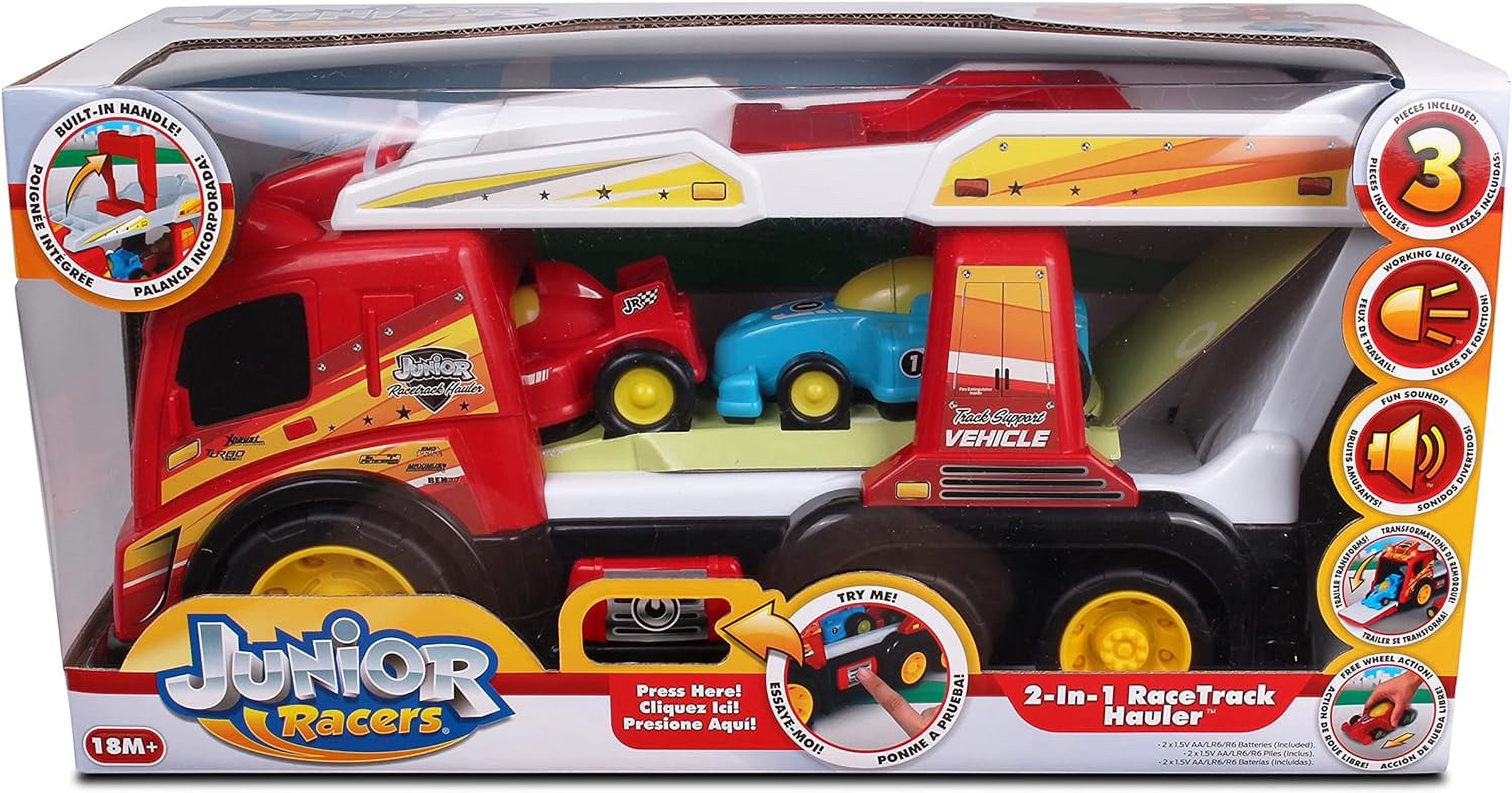 NKOK Junior Racers Lights and Sounds 2-in-1 Race Track Hauler w/ 2 ...