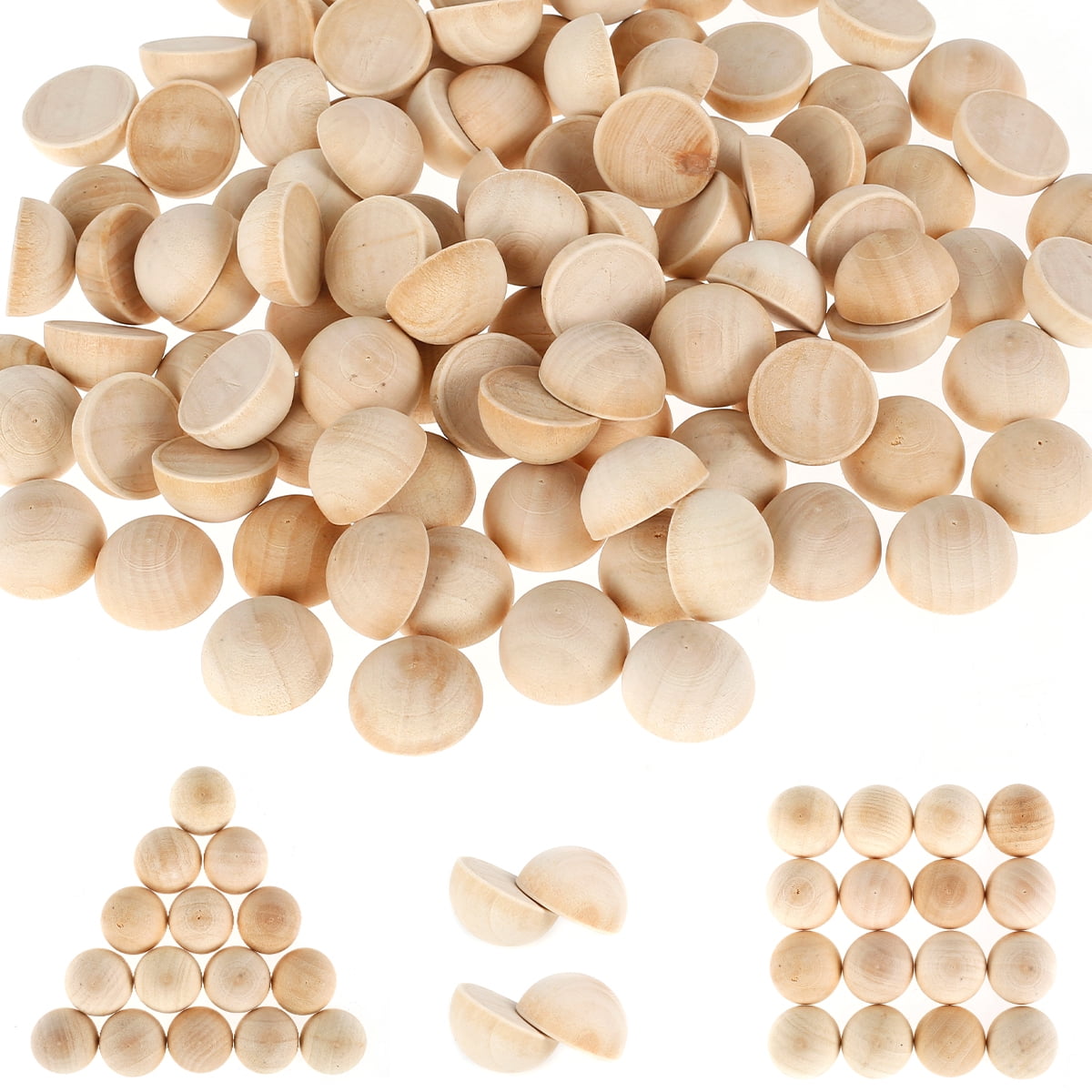 NKTIER 100Pcs Half Wooden Beads,Natural Split Wood Balls Unfinished ...