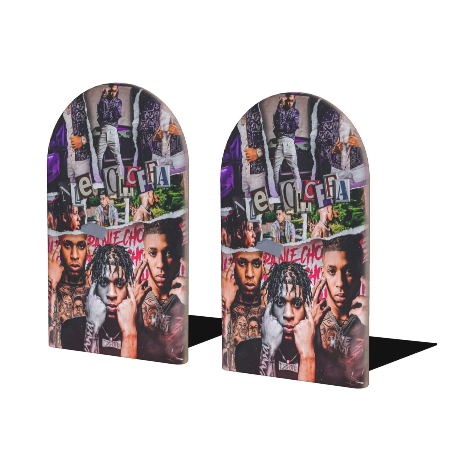 NLE Choppa Bookends Wood Book Divider Shelves Non-Skid Book Stand 2 ...