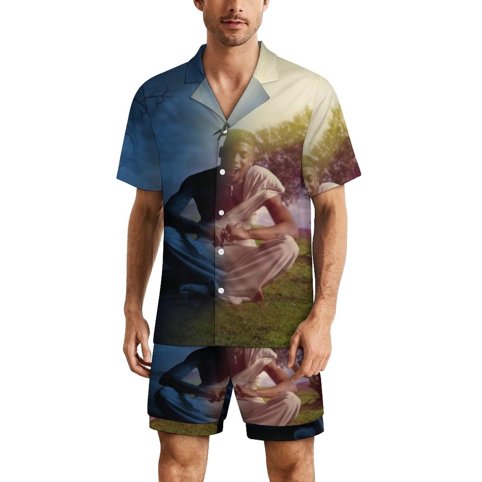 NLE Choppa Short Sleeved Pajama Set For Mens Button Shirt Top And Short ...