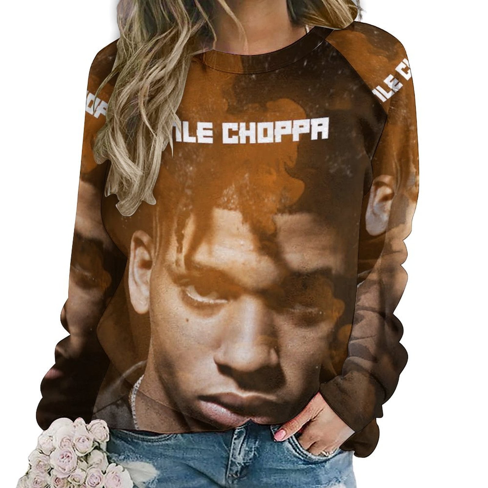 NLE Choppa Womens Sweatshirts Fashion Raglan Round Neck Sweater Top ...
