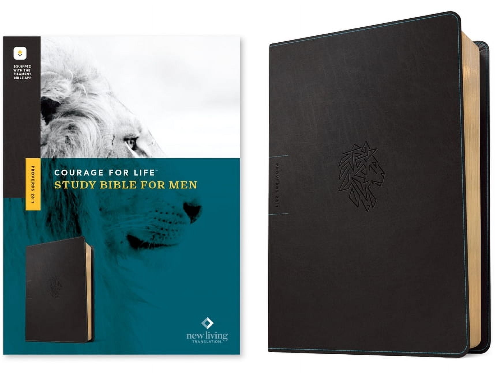 NLT Courage for Life Study Bible for Men (Leatherlike, Onyx Lion ...