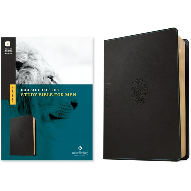 NLT Courage for Life Study Bible for Men (Leatherlike, Onyx Lion ...