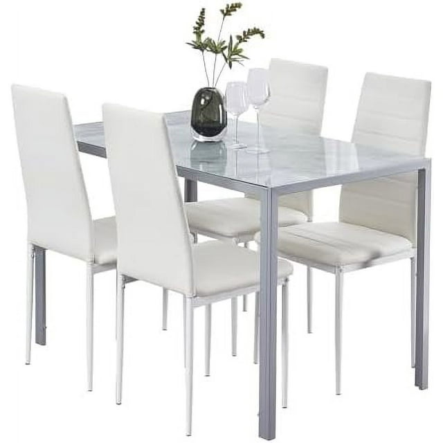 NLTBONNIE 5-Piece Glass Dining Table with Chairs Set for 4 Rectangle ...