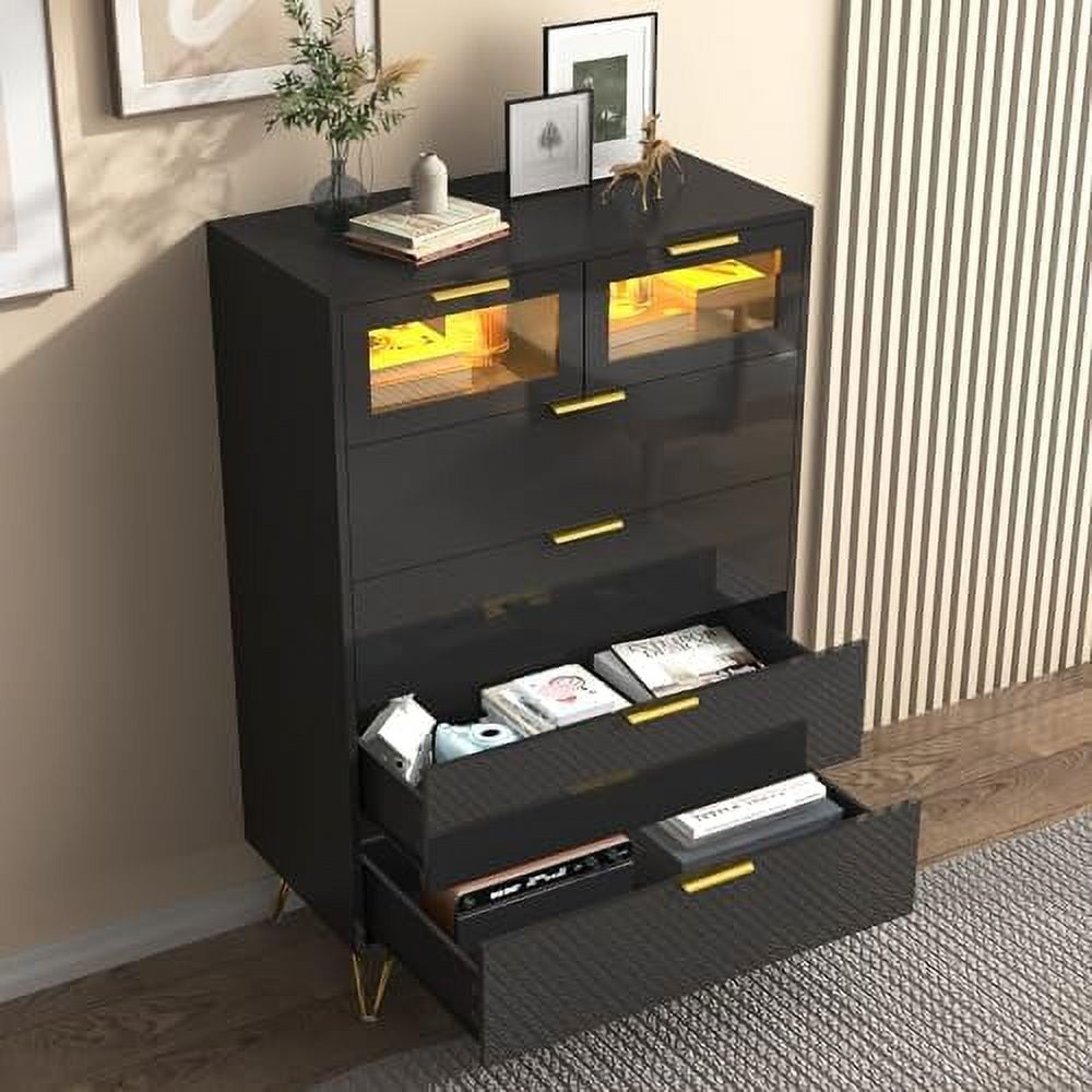 NLTBONNIE 6 Drawers Dresser with LED Light LED Tall Dresser Modern ...