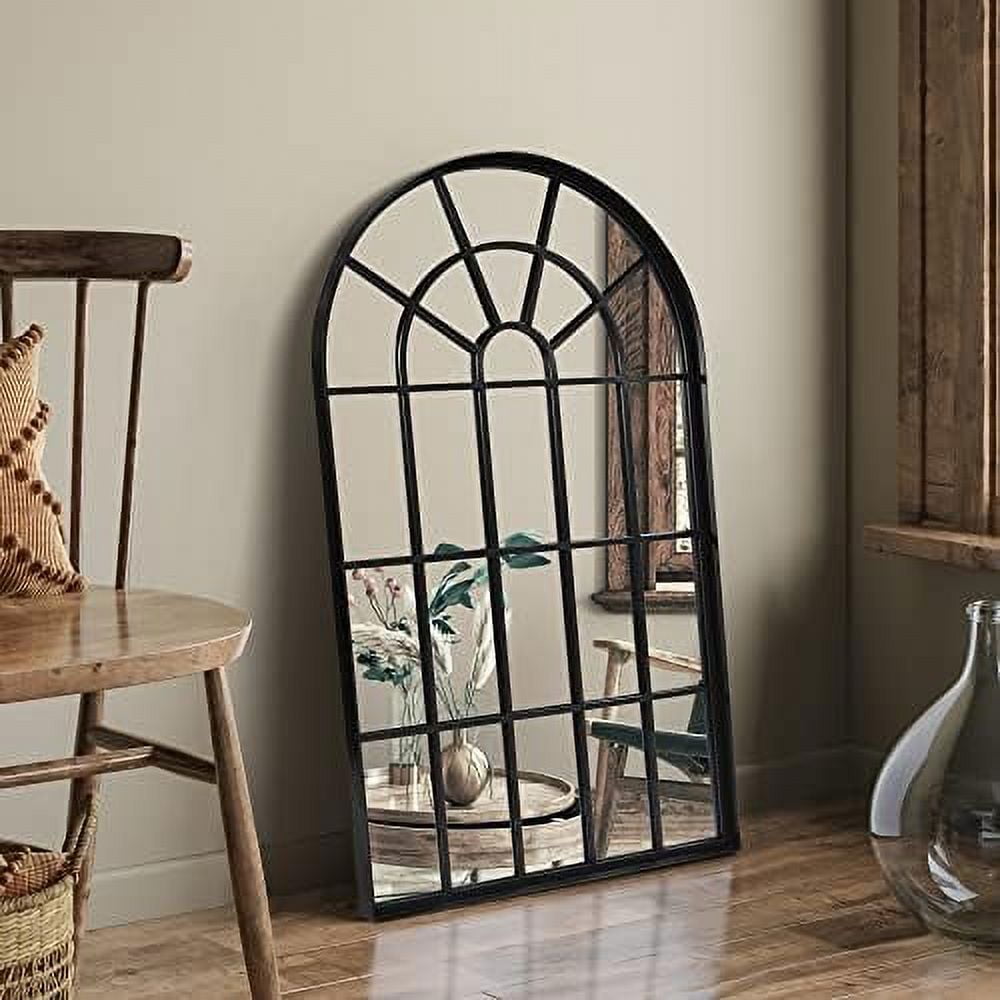 NLTBONNIE Arched Wall Mount Mirror 42" x 24" Black Window Frame ...