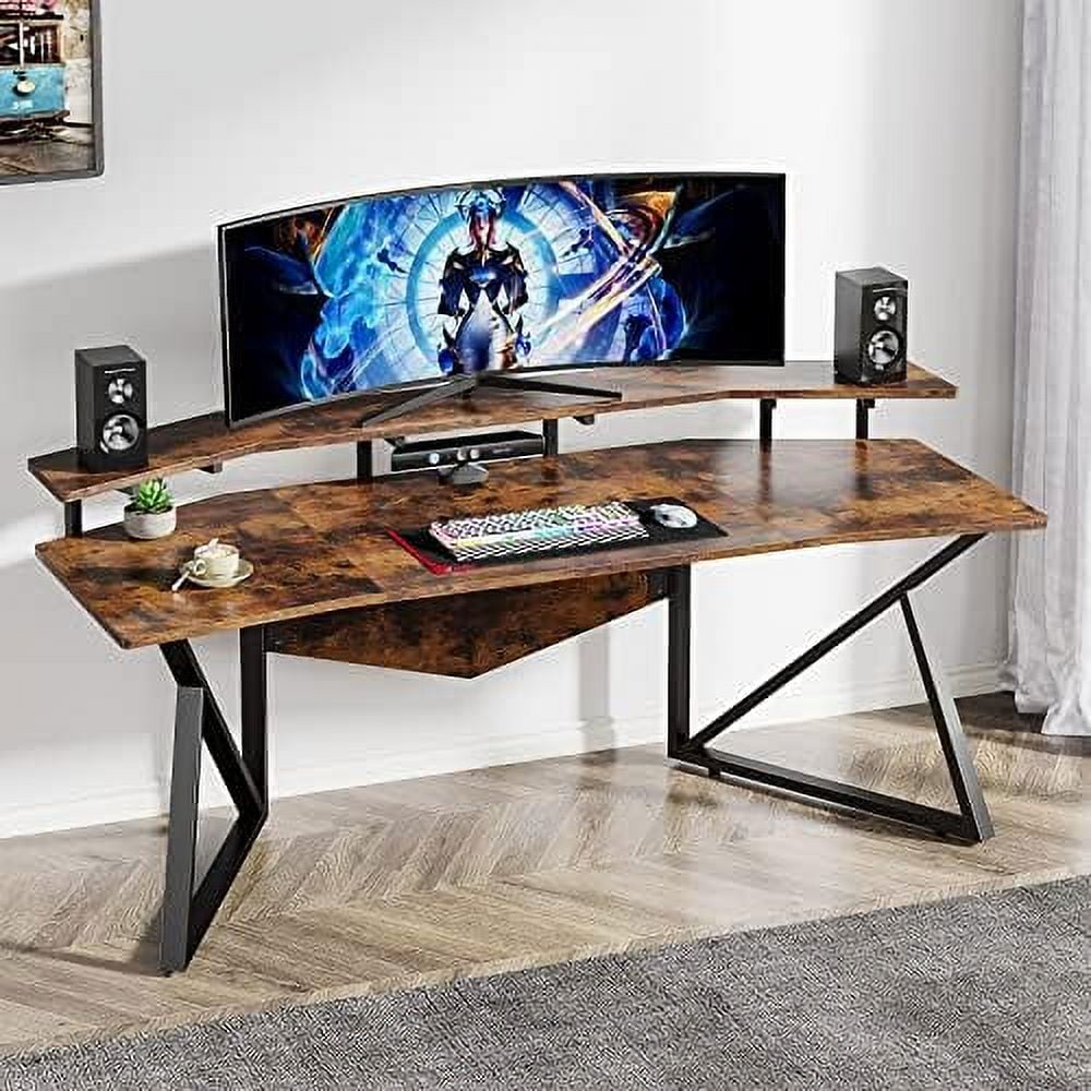 NLTBONNIE Computer Desk 70.9" Large Home Office Desk with Monitor Stand ...