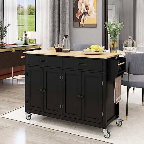 NLTBONNIE Kitchen Island with Moveable Kitchen Island Cart on Wheels ...