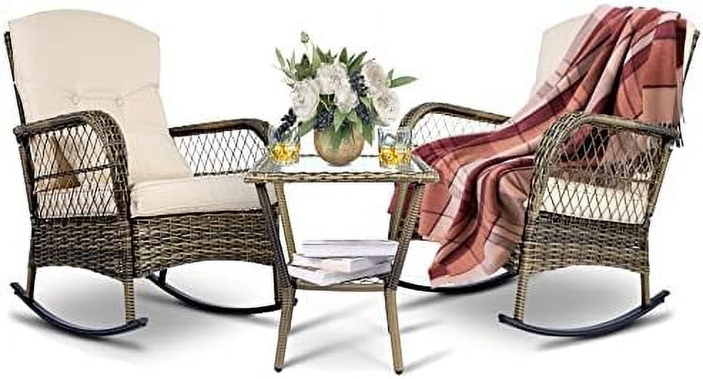 NLTBONNIE Wicker Rocking Chairs Rattan Patio Rocking Chairs All-Weather ...