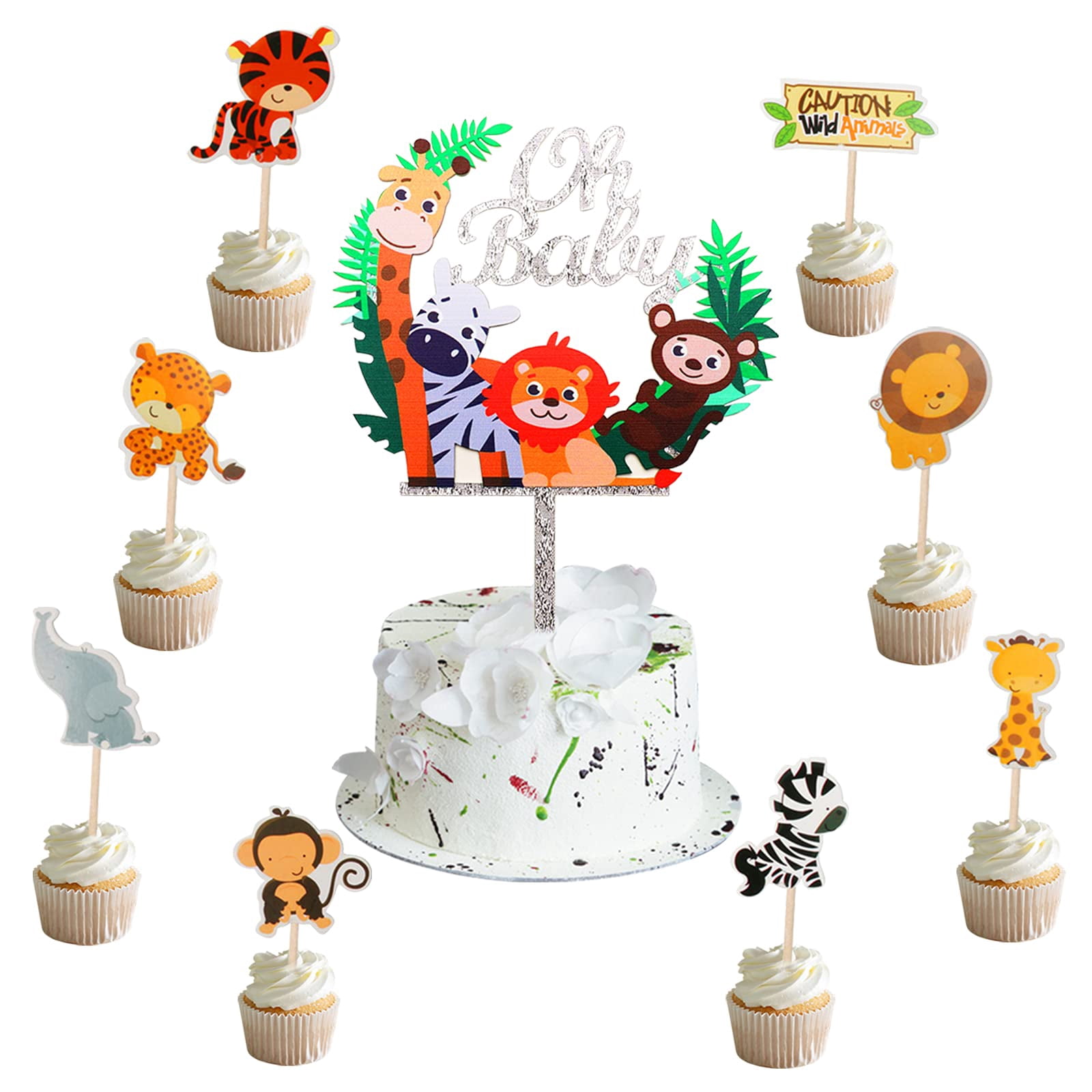 NMAS Oh Baby SCH4 Cartoon Animals Cake Topper Silver Glittery Acrylic ...