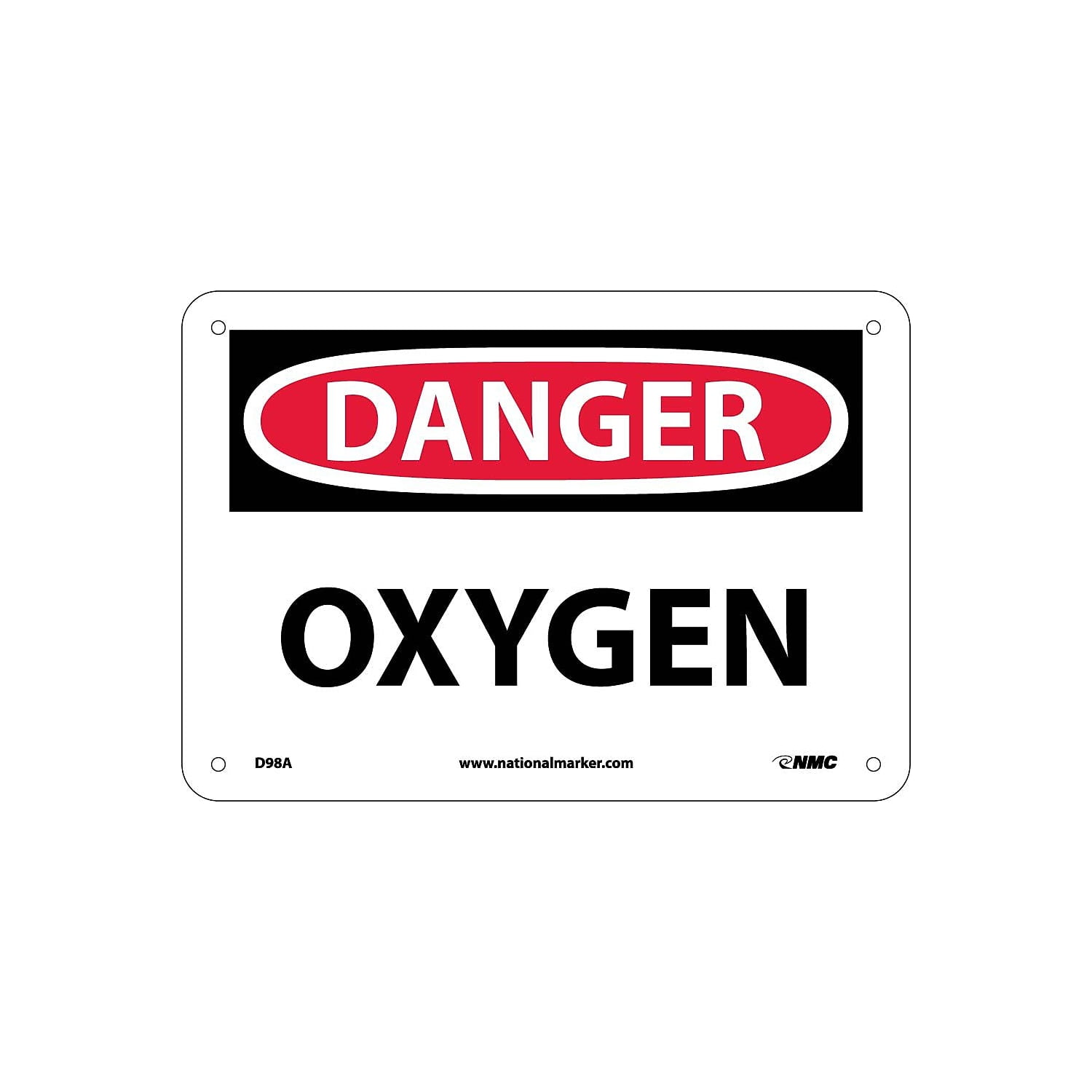 National Marker Oxygen 7X10 .040 Aluminum Danger Sign D98A - Walmart.com