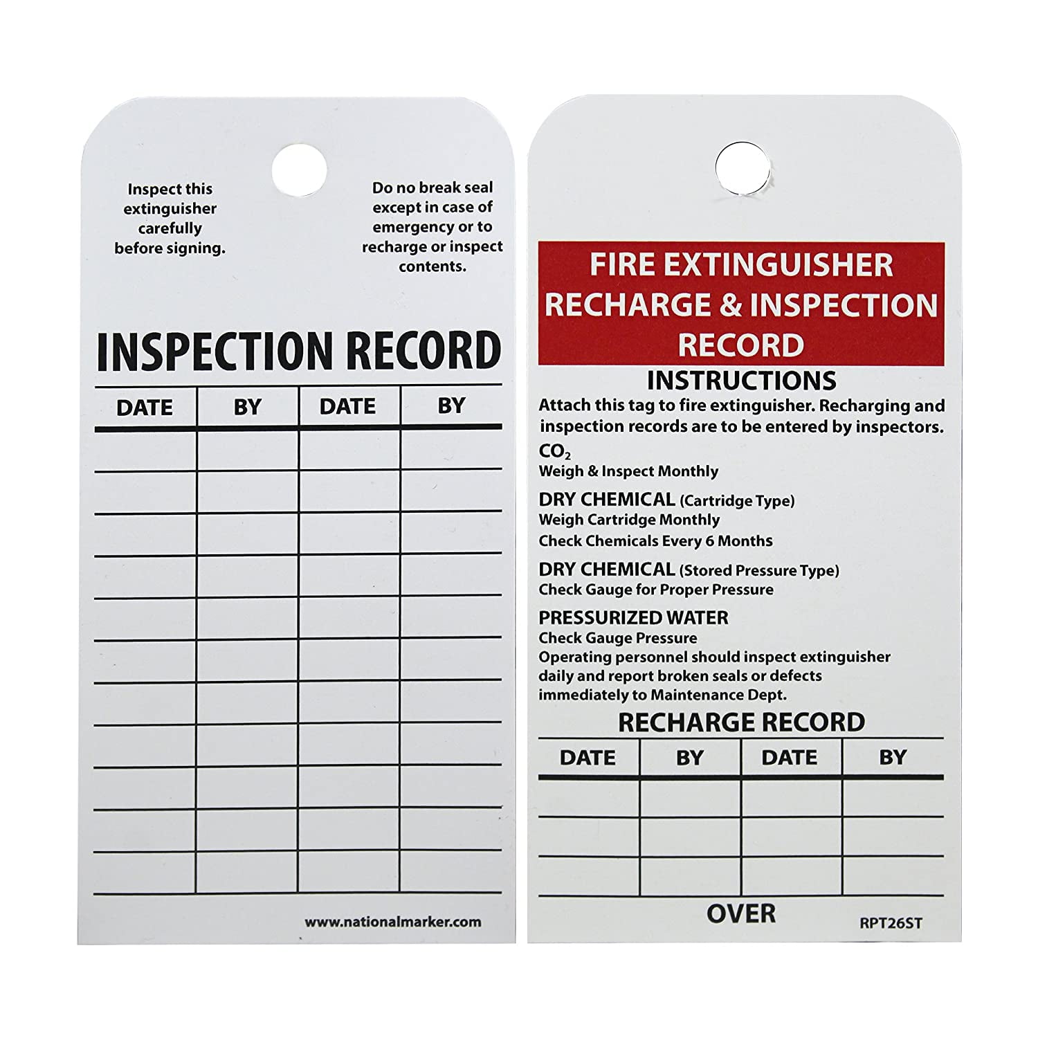 NMC RPT26ST Fire Extinguisher Recharge & Inspection Record Tag, Paper Polytag, Made in the USA ...