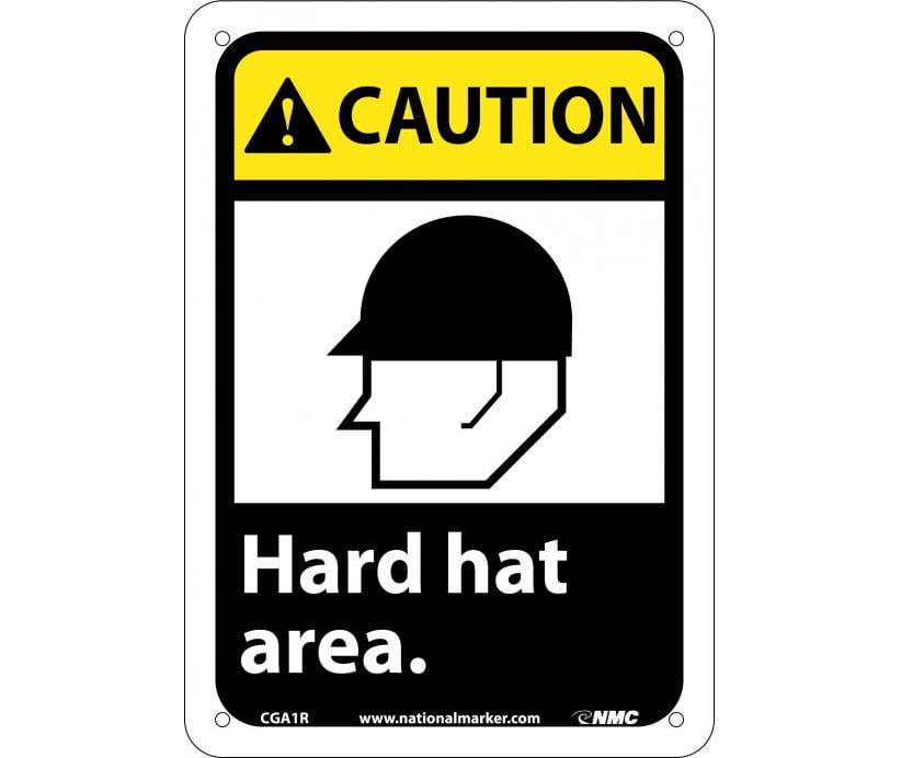 NMC Signs Cga1R, Caution Hard Hat Area Sign, 10 X 7, Rigid Plastic .050 ...