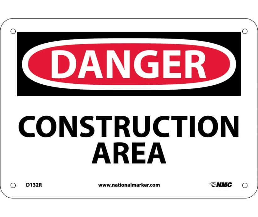 NMC Signs D132R, Danger Construction Area Sign, 7 X 10, Rigid Plastic ...