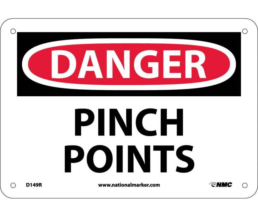 NMC Signs D149R, Danger Pinch Points Sign, 7 X 10, Rigid Plastic .050 ...