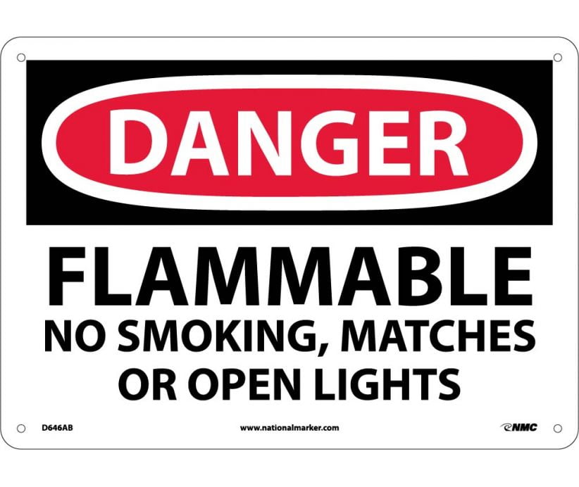 NMC Signs D646Ab, Danger Flammable No Smoking Sign, 10 X 14, Aluminum ...