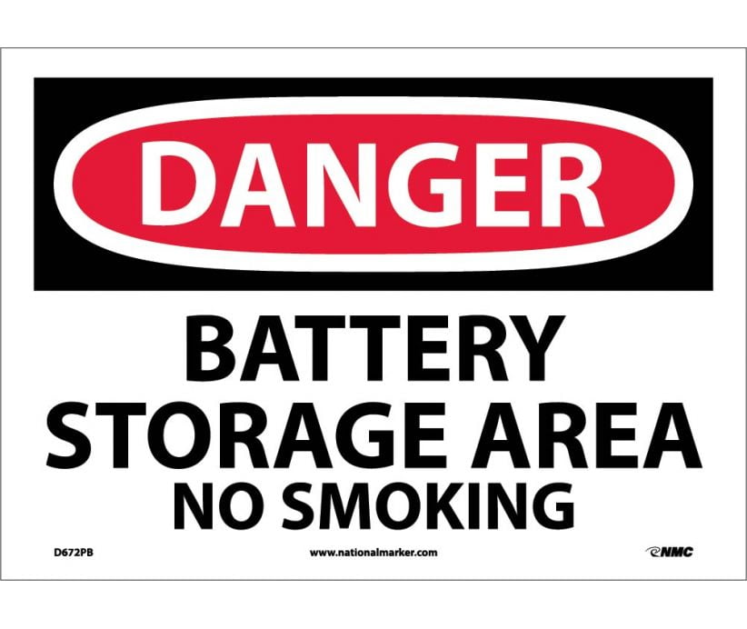NMC Signs D672Pb, Danger Battery Storage Area No Smoking Sign, 10 X 14 ...
