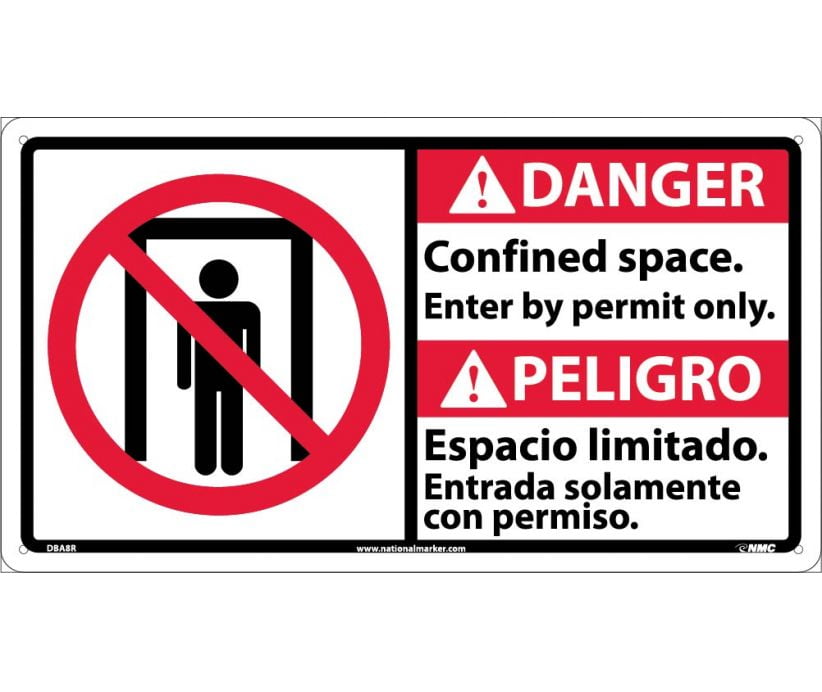 NMC Signs Dba8R, Danger Confined Space Sign - Bilingual, 10 X 18, Rigid ...