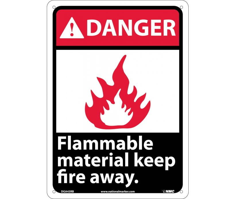 NMC Signs Dga43Rb, Danger Flammable Material Keep Fire Away Sign, 14 X ...