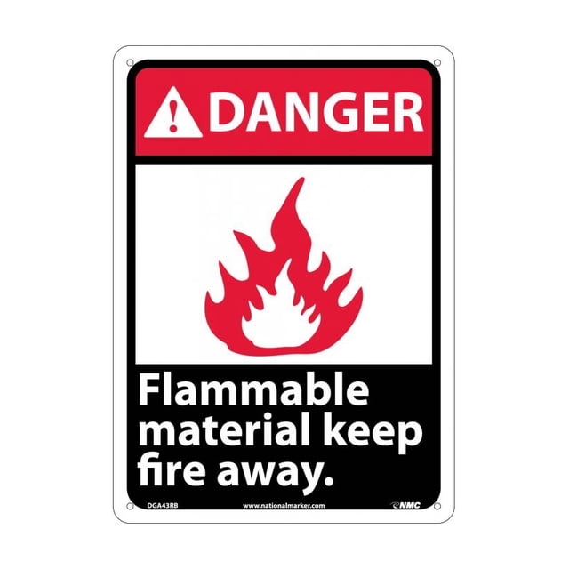 NMC Signs Dga43Rb, Danger Flammable Material Keep Fire Away Sign, 14 X ...