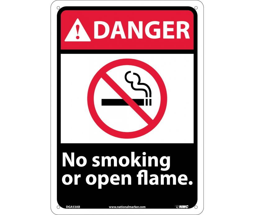NMC DGA53AB ANSI Sign, Legend "DANGER - No smoking or open flame" with ...