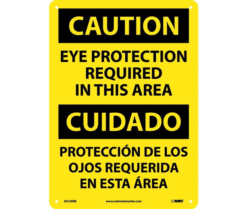 NMC Signs Esc26Rb, Caution Eye Protection Required Sign - Bilingual, 14 ...