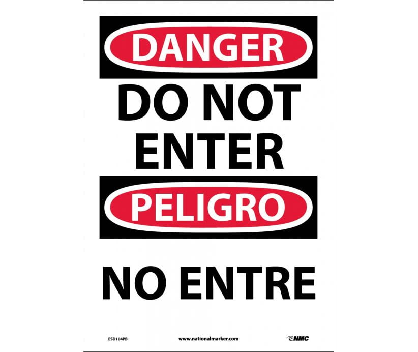 NMC Signs Esd104Pb, Danger Do Not Enter Sign - Bilingual, 14 X 10 ...