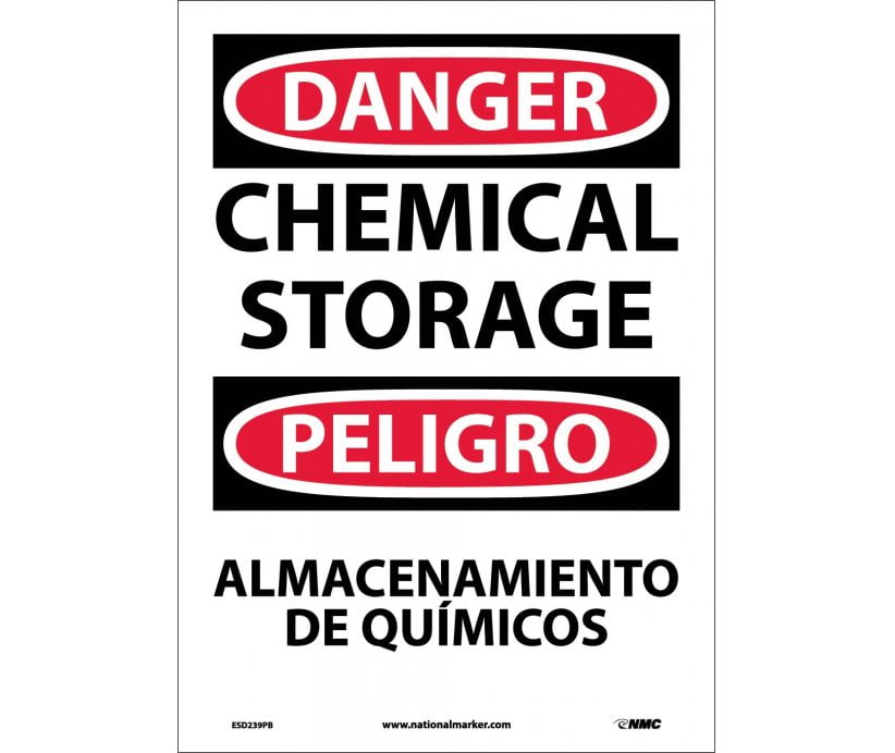 NMC Signs Esd239Pb, Danger Chemical Storage Sign - Bilingual, 14 X 10 ...