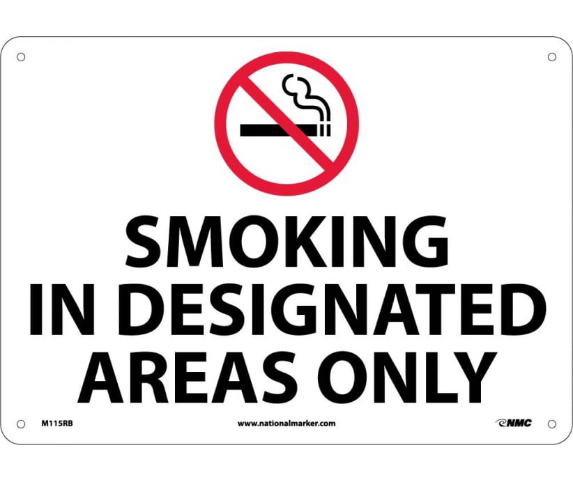 NMC Signs M115Rb, Smoking In Designated Areas Only Sign, 10 X 14, Rigid ...