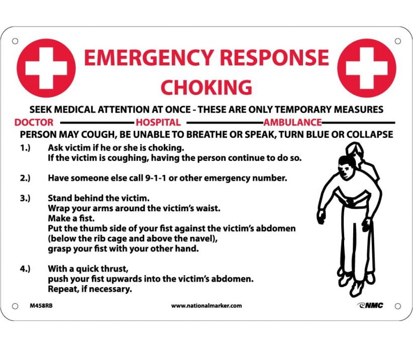 NMC Signs M458Rb, Emergency Response Choking Instructions Sign, 10 X 14 ...