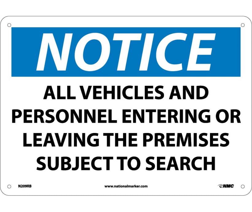 NMC Signs N209Rb, Notice Subject To Search Sign, 10 X 14, Rigid Plastic ...