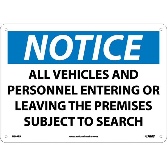 NMC Signs N209Rb, Notice Subject To Search Sign, 10 X 14, Rigid Plastic ...