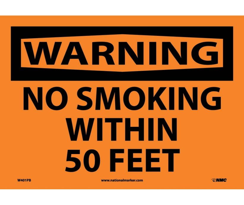 NMC Signs W401Pb, Warning No Smoking Within 50 Feet Sign, 10 X 14, Pressure Sensitive Vinyl ...