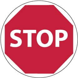 NMC Stop, Anti-Skid Pressure-Sensitive Vinyl Floor Sign Round, White on ...