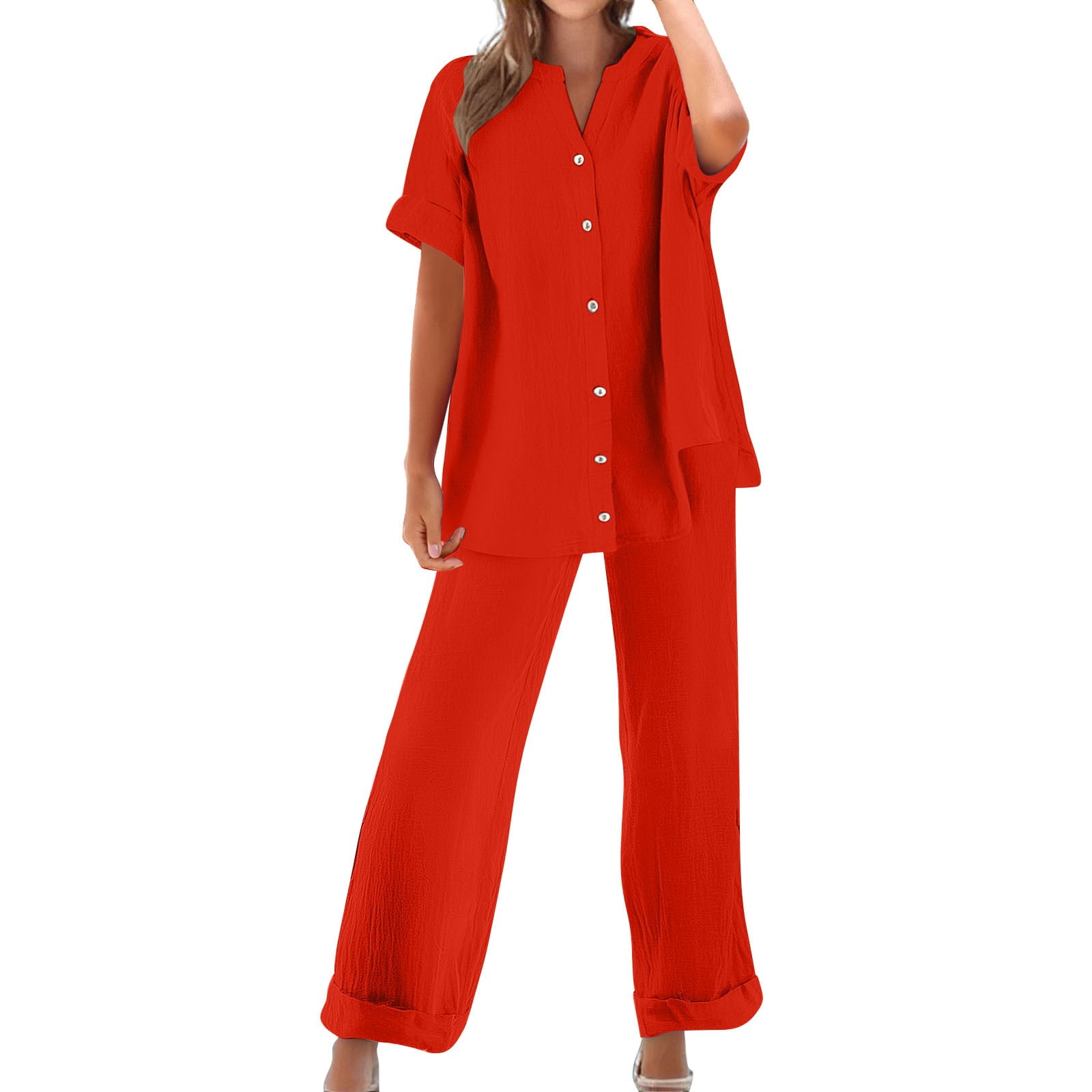 NMMUED 2 Piece Sets for Women Linen Sets for Women 2 Piece Loungewear ...