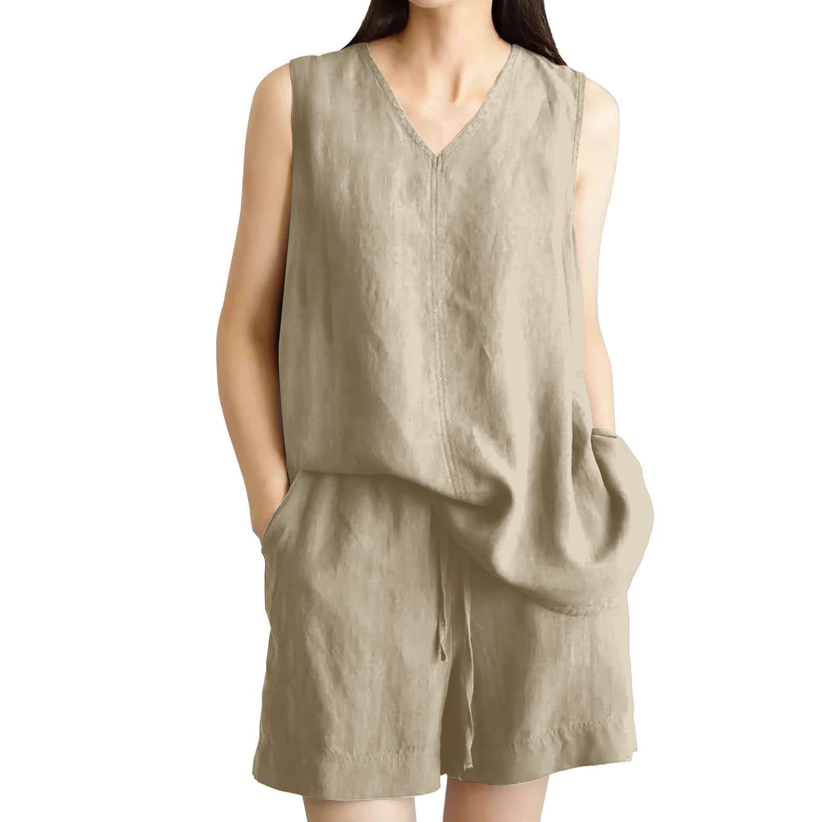NMMUED 2 Piece Sets for Women Summer Short Sets for Women Linen Two ...