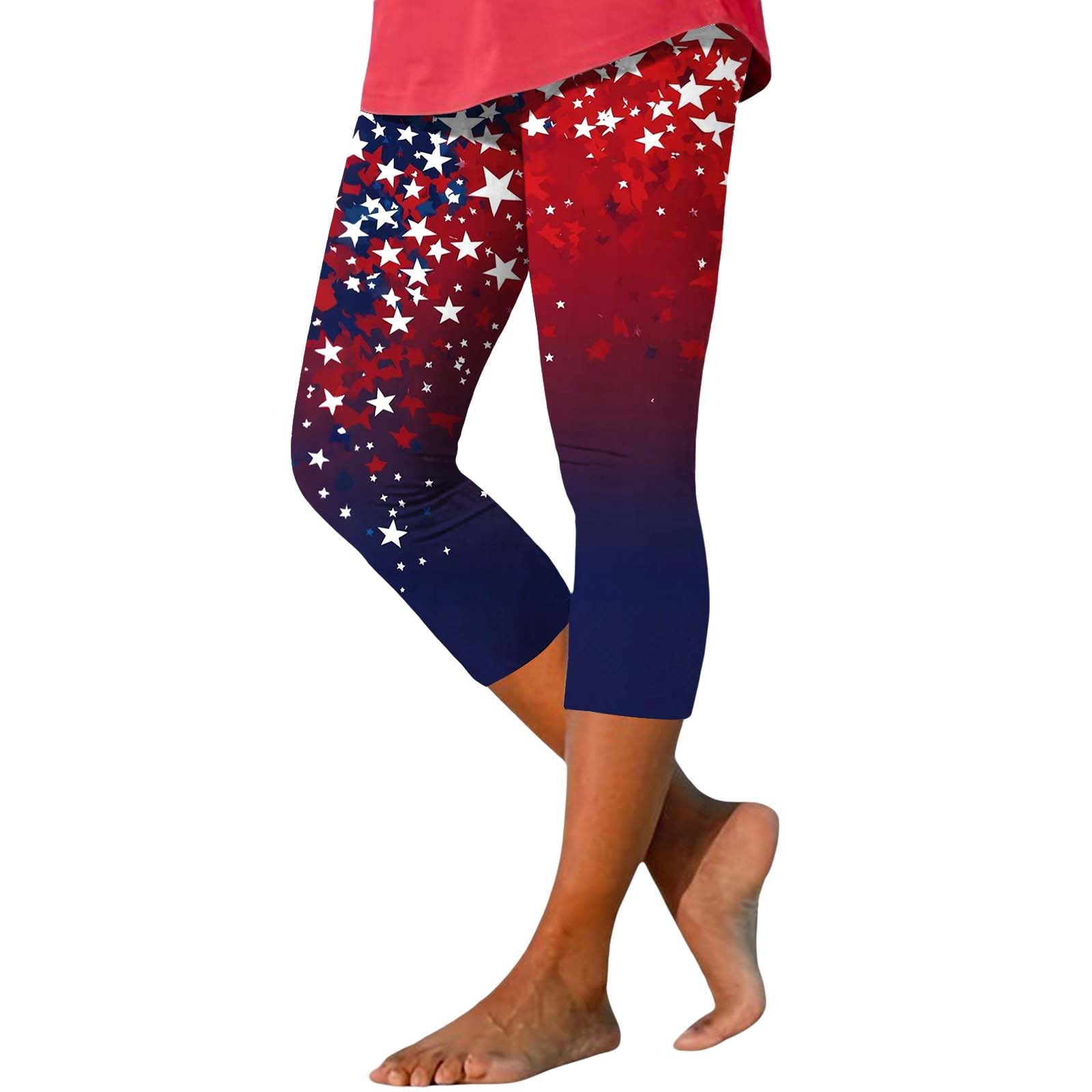 NMMUED 4th of July Workout Capri Leggings Womens American Flag ...