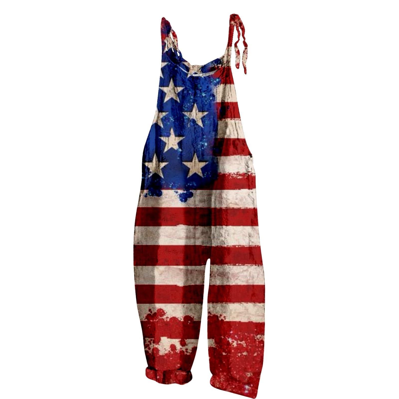 NMMUED American Flag Romper, Patriotic Rompers Women, Linen Rompers ...