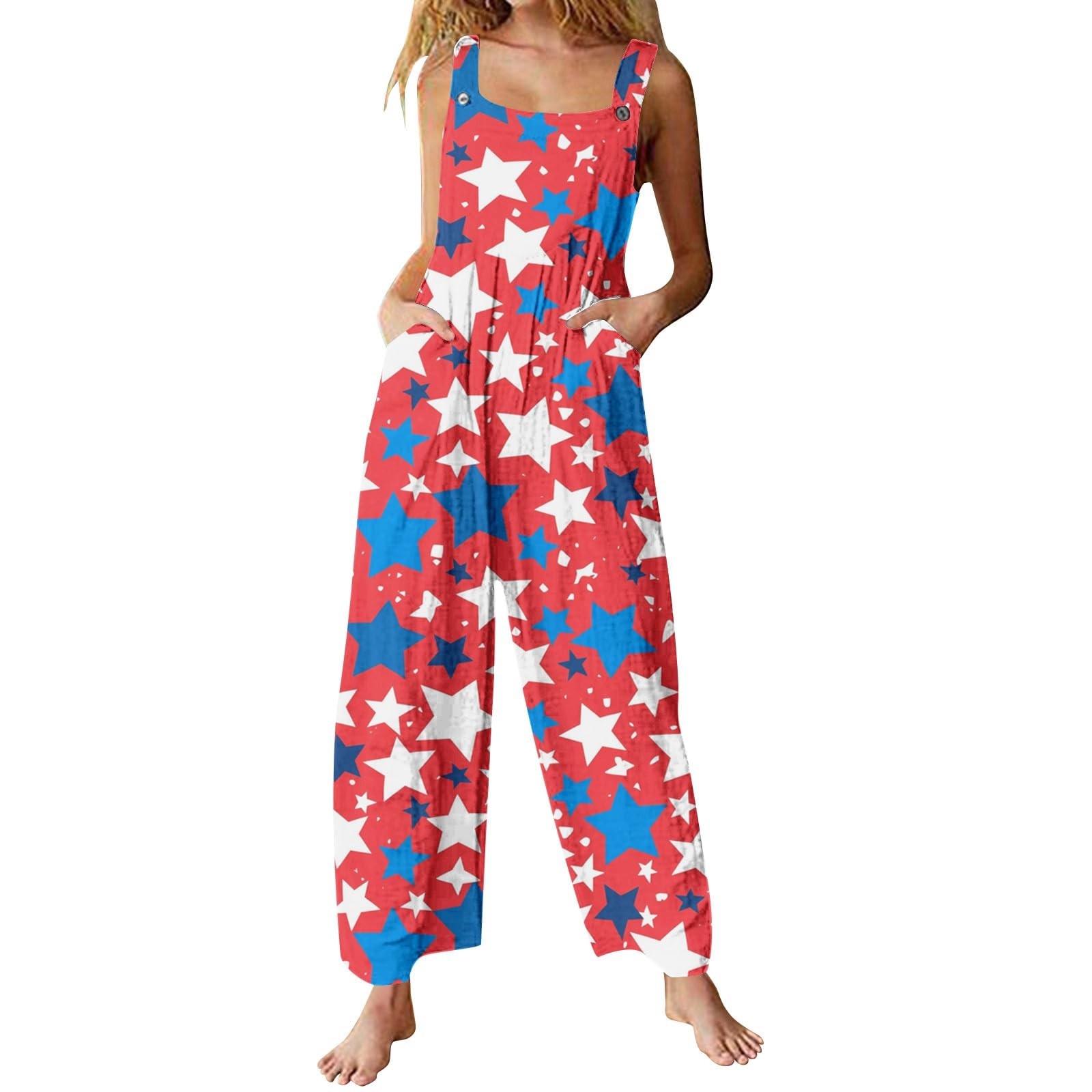 NMMUED American Flag Romper, Patriotic Rompers Women, Linen Rompers ...