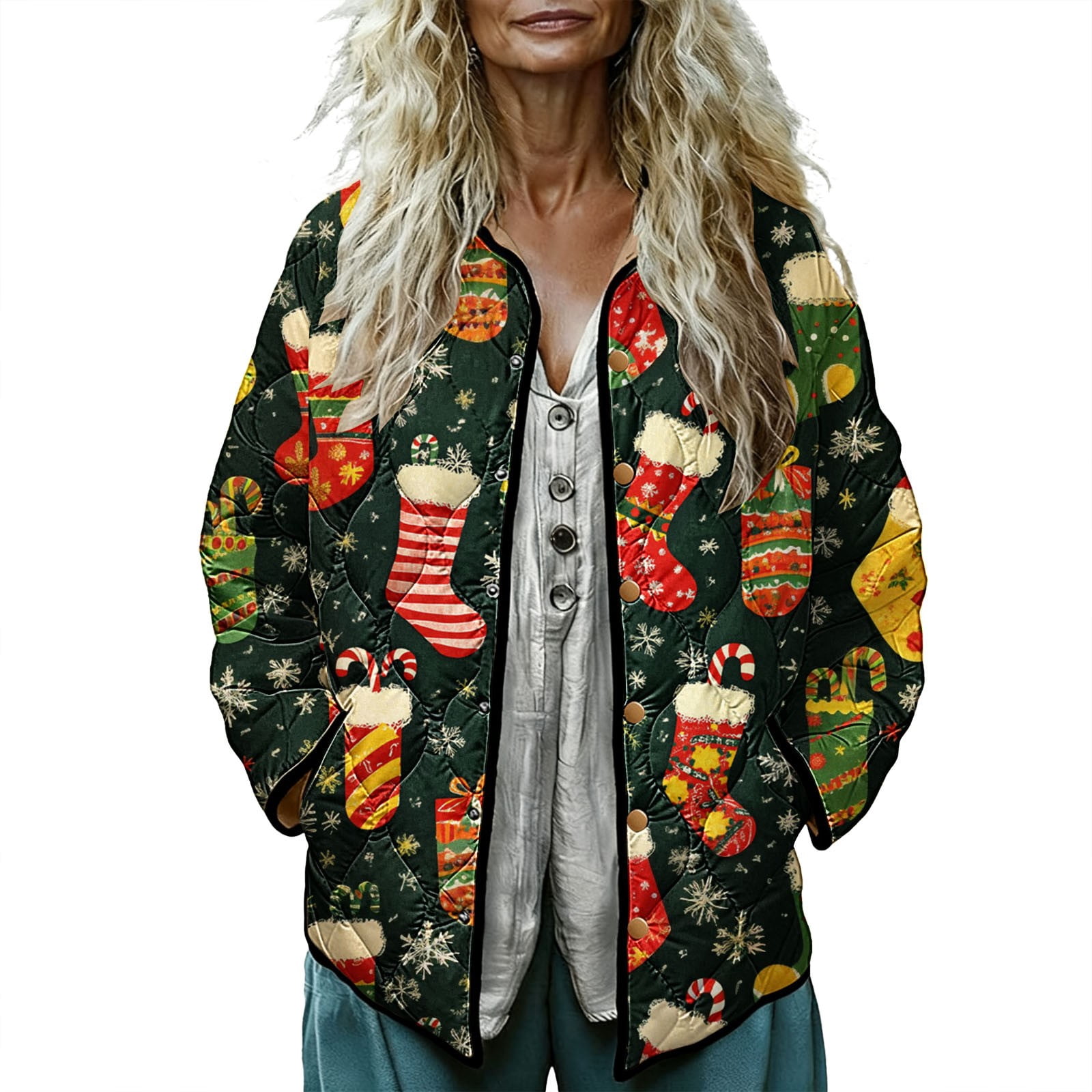 NMMUED Christmas Jacket Christmas Tops for Women Quilted Bomber Jacket ...