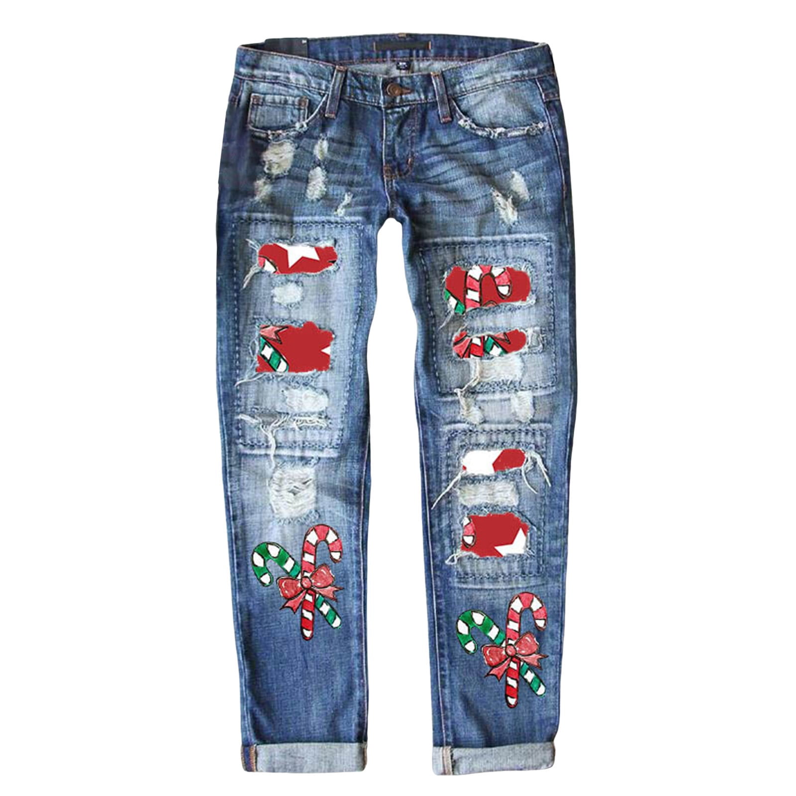 NMMUED Christmas Jeans Straight Jeans for Women Christmas Gifts for ...