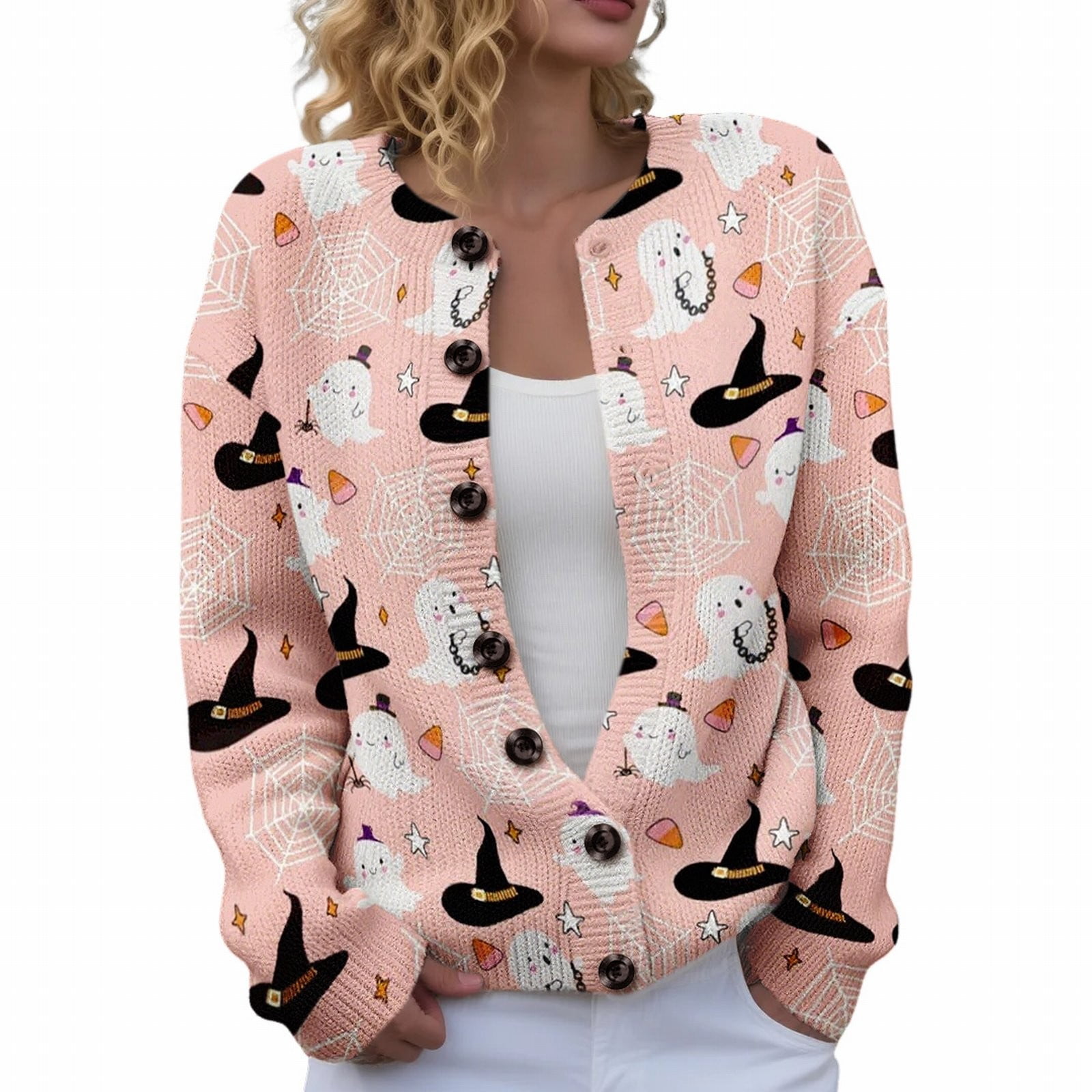 NMMUED Halloween Cardigans for Women Knit Cardigan Cute Halloween ...