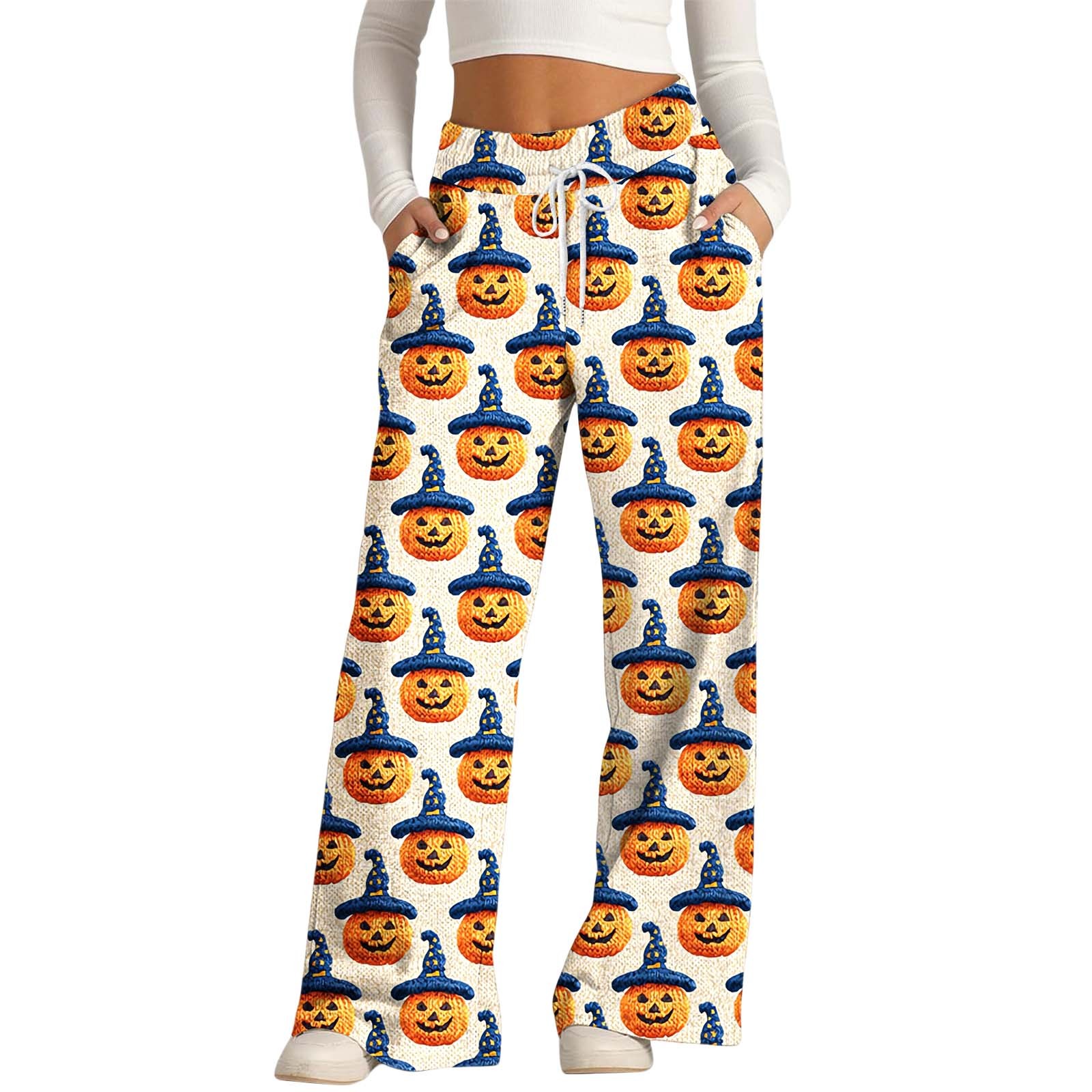 NMMUED Halloween Pajama Pants Women Cute Pants Pumpkin Pants Drawstring ...