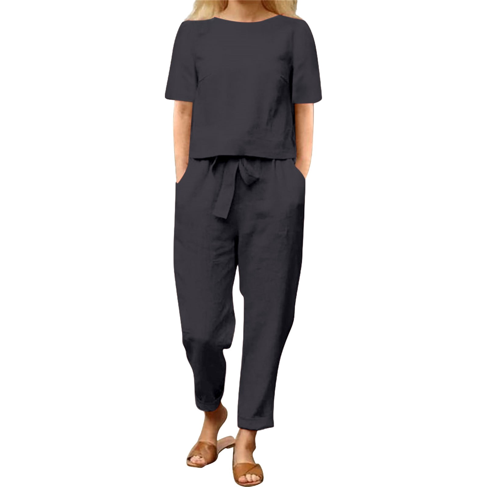 NMMUED Linen Sets for Women 2 Piece Lounge Sets for Women Gauze Sets ...