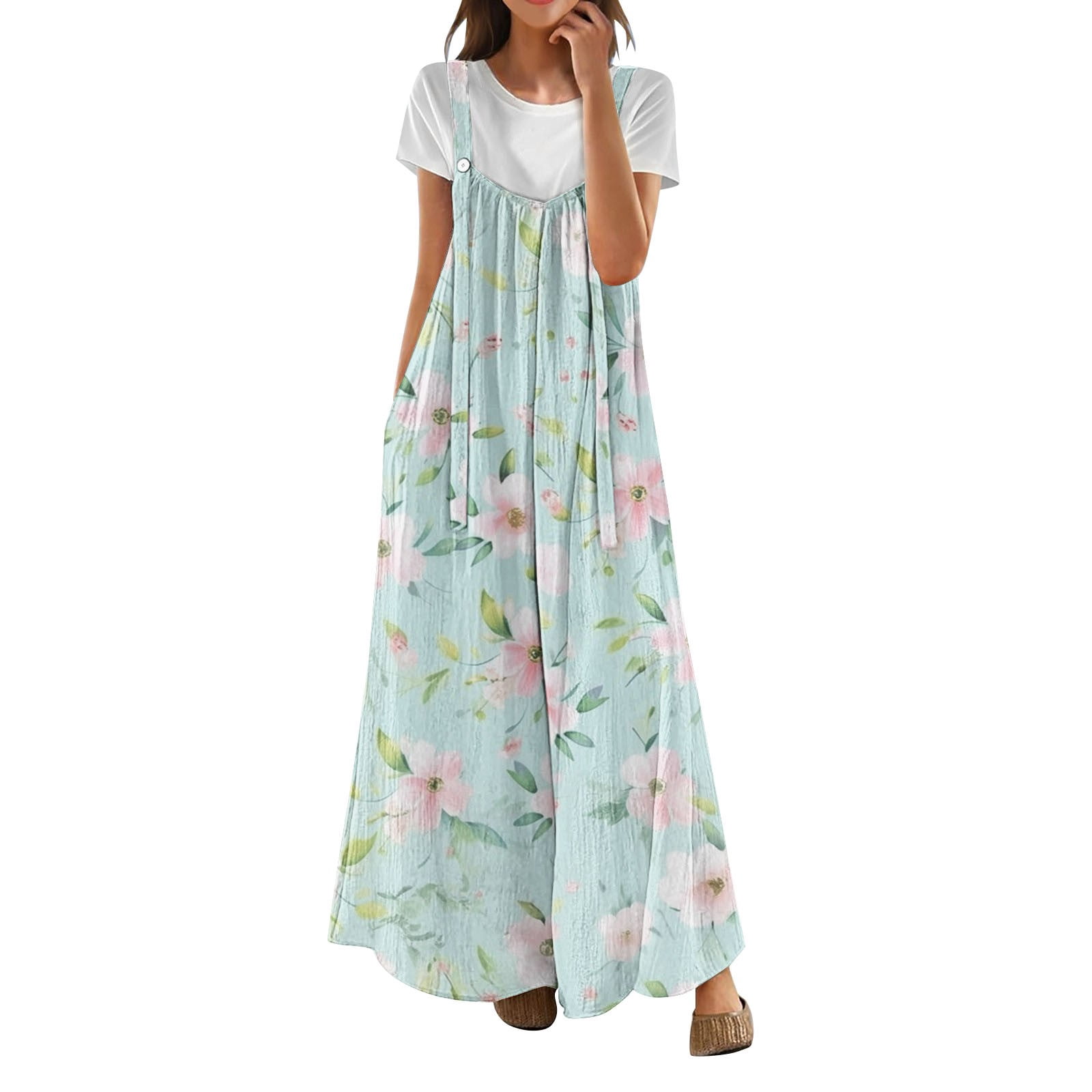 NMMUED Overalls for Women Loose Fit Floral Overalls for Women Linen ...