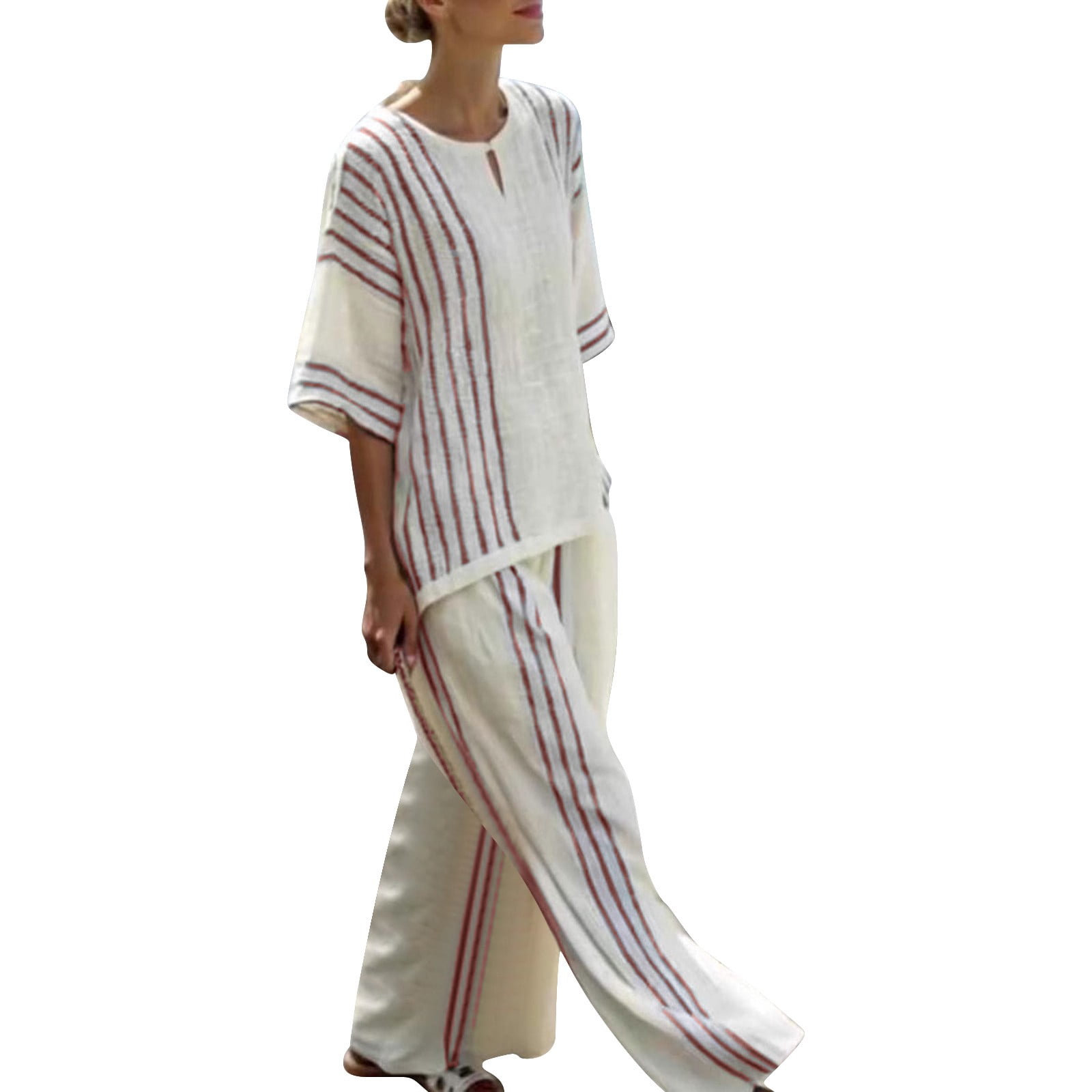 NMMUED Pants Sets Women 2 Piece Outfits Womens Linen Set Lounge Sets ...