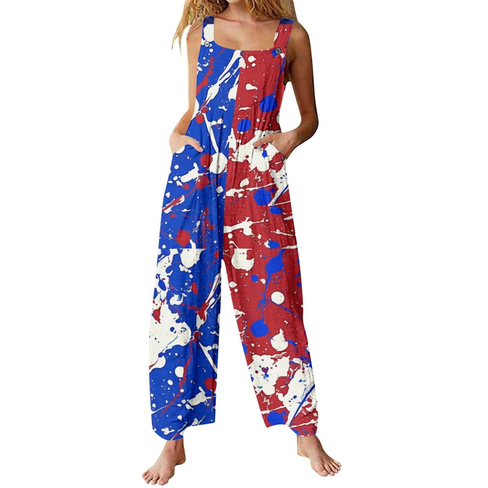 NMMUED Patriotic Rompers Women, Linen Rompers Women, 4th of July ...