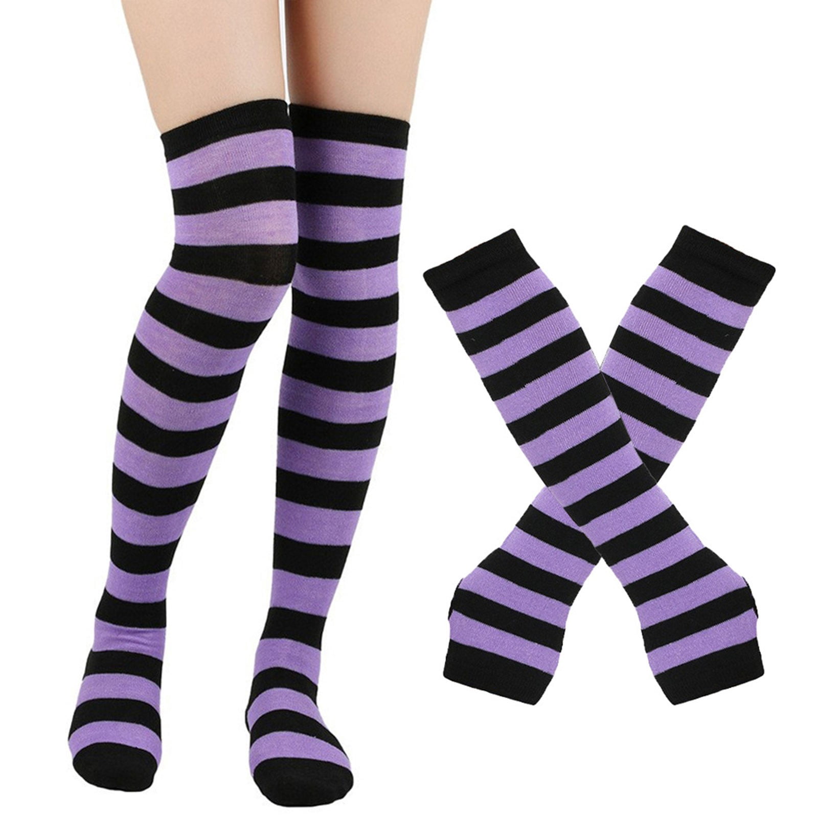 NMMUED Striped Thigh High Socks Striped Arm Warmers Christmas Gifts for ...