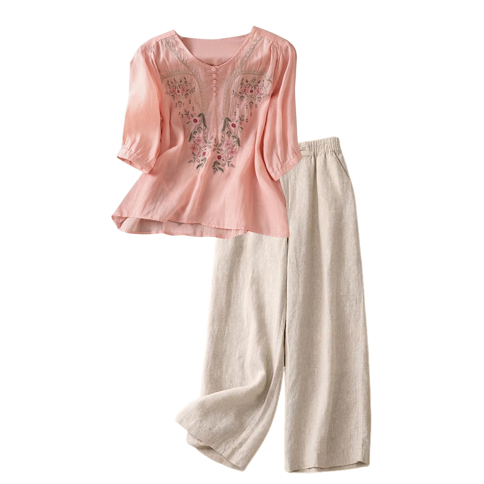 NMMUED Two Piece Sets for Women Linen Outfits Women 2 Piece Lounge Sets ...